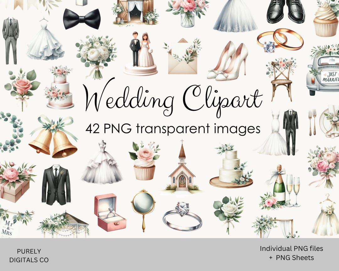 Wedding Clipart, Watercolor Png Images, Bride and Groom Digital Clipart ...