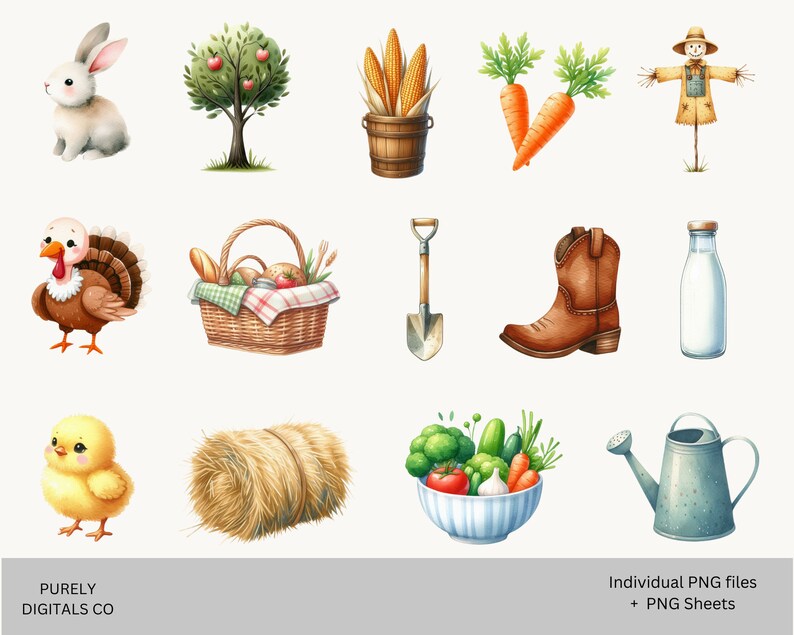 Cute Farm Animal Clipart, Watercolor Png Images, Barnyard Digital Clip ...