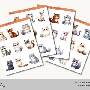 Cat Breeds Clipart, Cute Watercolor Png Images, Kitten Digital Stickers ...
