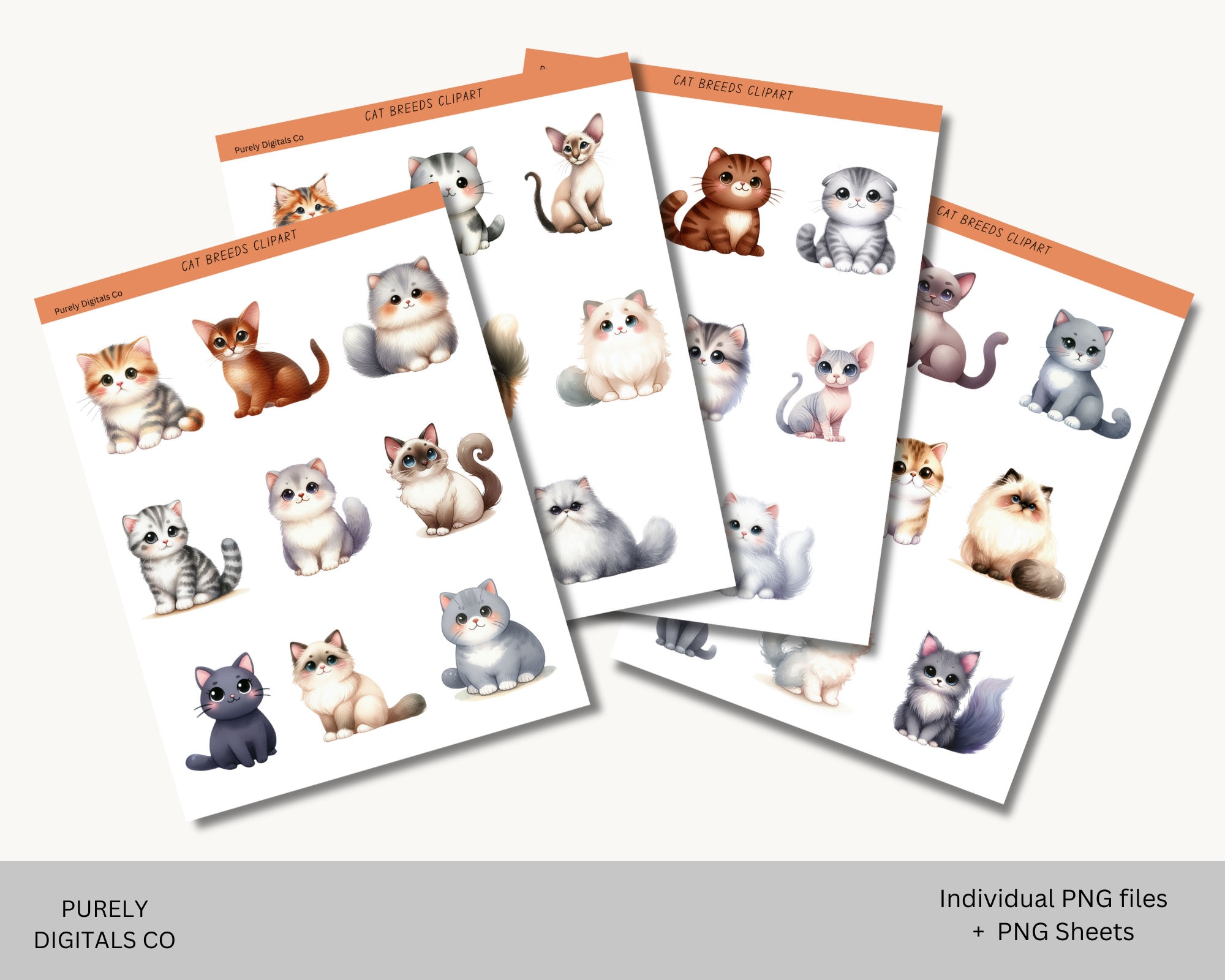 Cat Breeds Clipart, Cute Watercolor Png Images, Kitten Digital Stickers ...