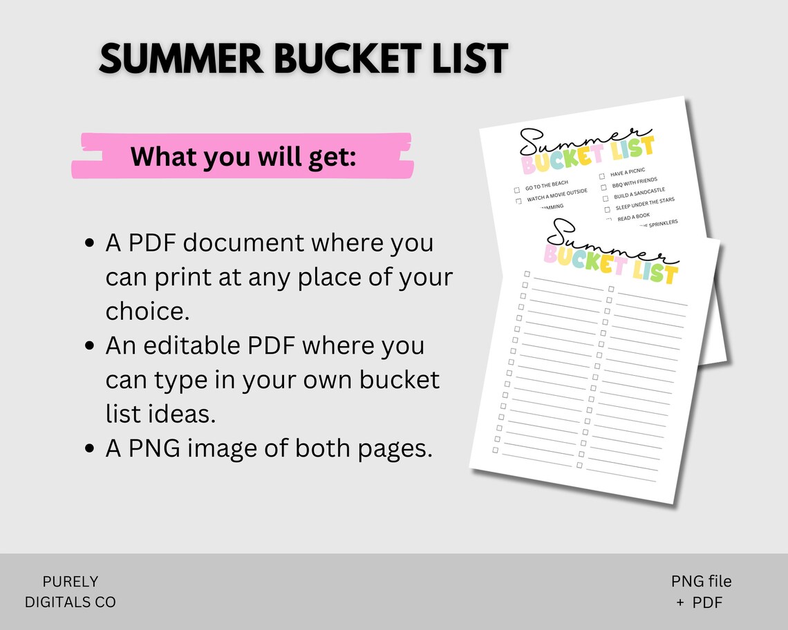Editable Summer Bucket List, Printable Summer Kid Activities, Family ...