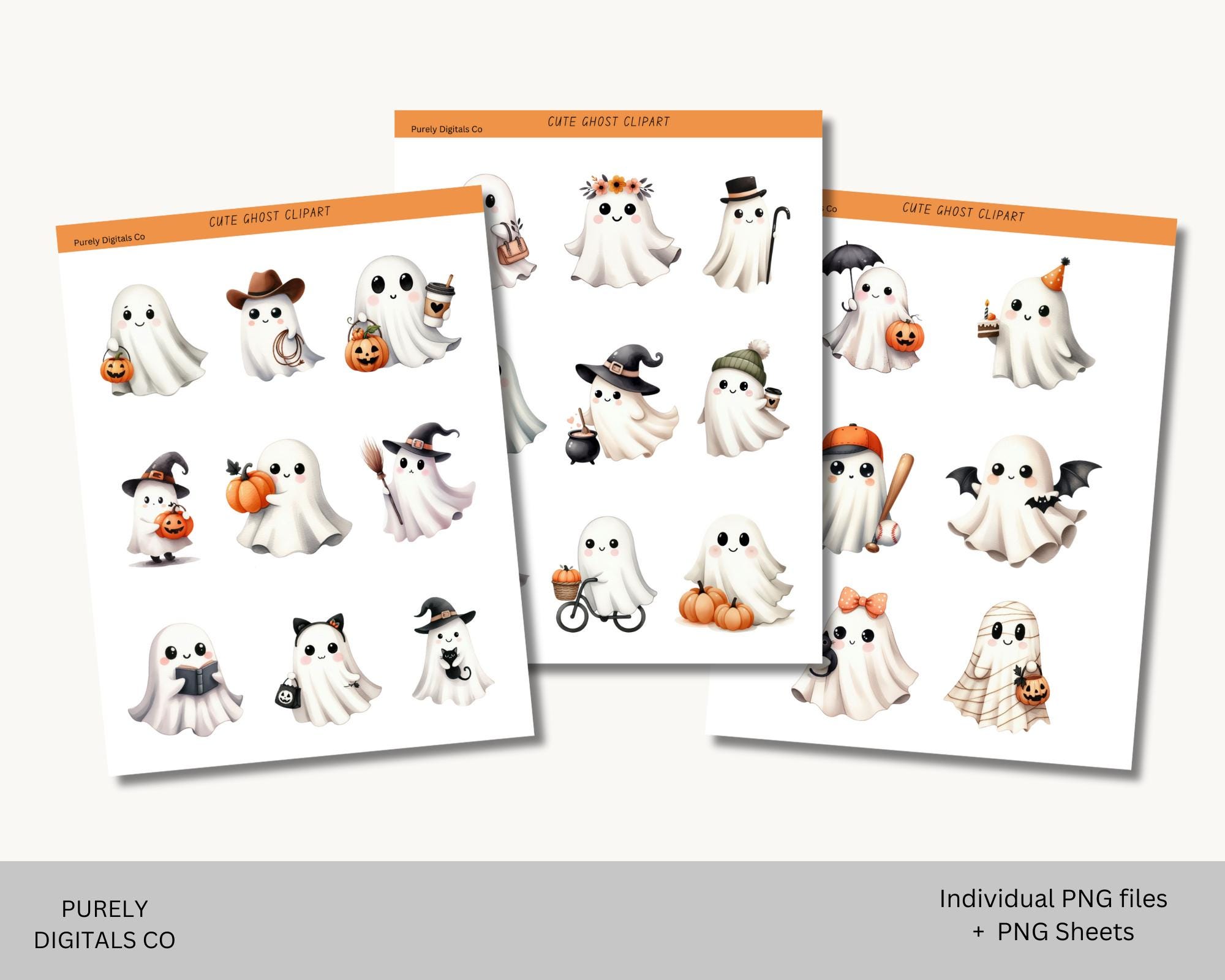 Cute Ghost Clipart, Halloween Watercolor Png, Ghost Digital Clip Art ...