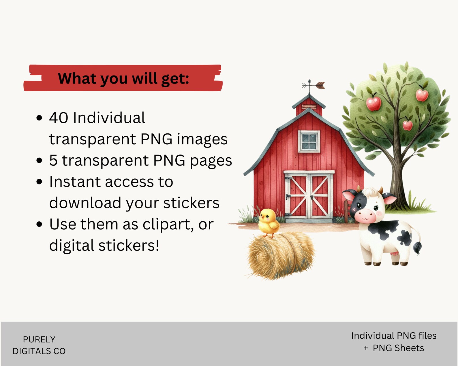 Cute Farm Animal Clipart, Watercolor Png Images, Barnyard Digital Clip ...