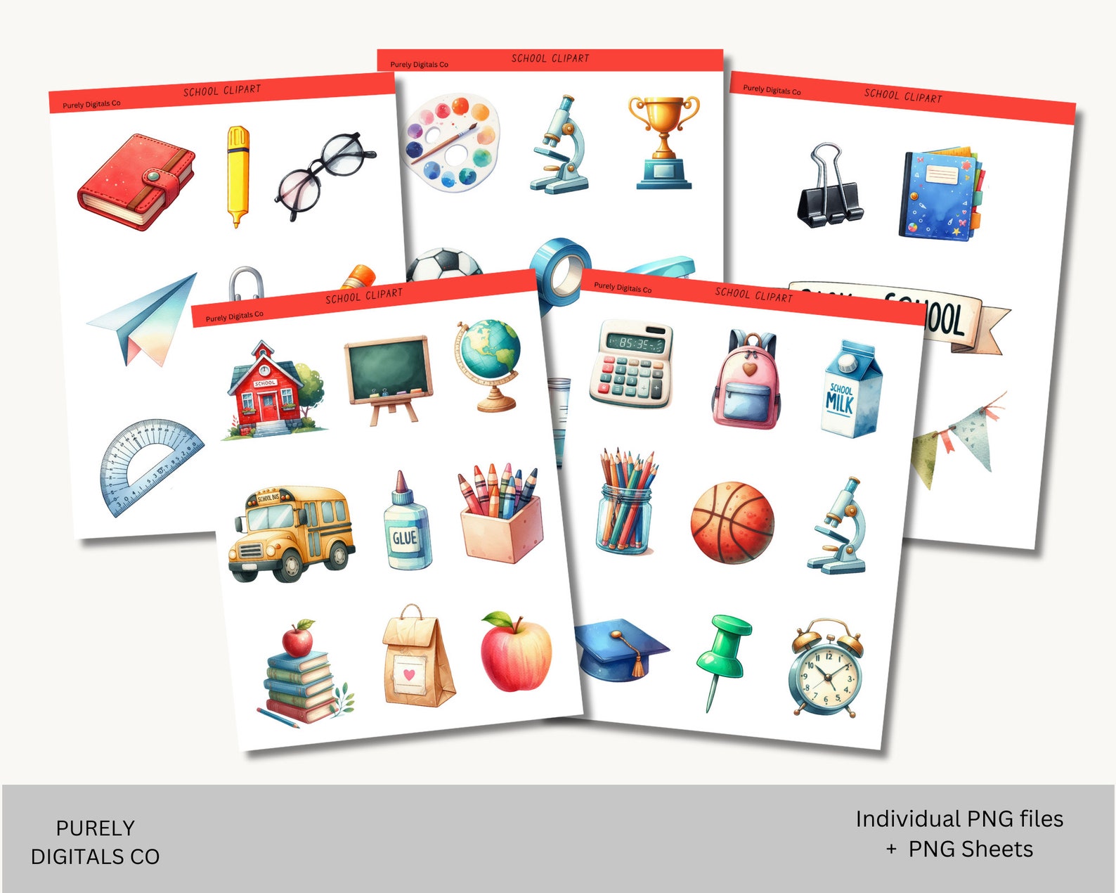 Back to School Watercolor Clipart Set, Cute School Supplies Digital ...