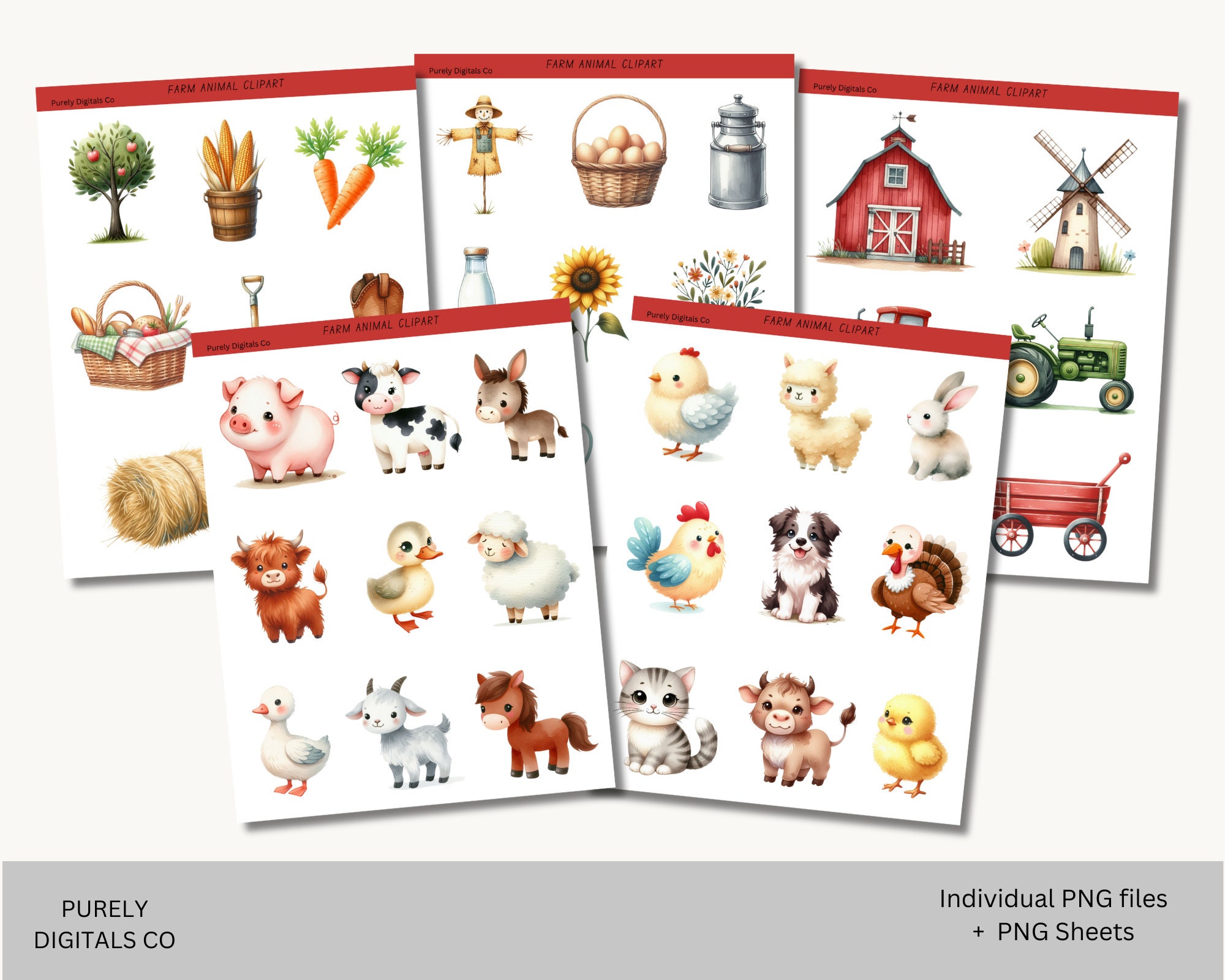 Cute Farm Animal Clipart, Watercolor Png Images, Barnyard Digital Clip ...