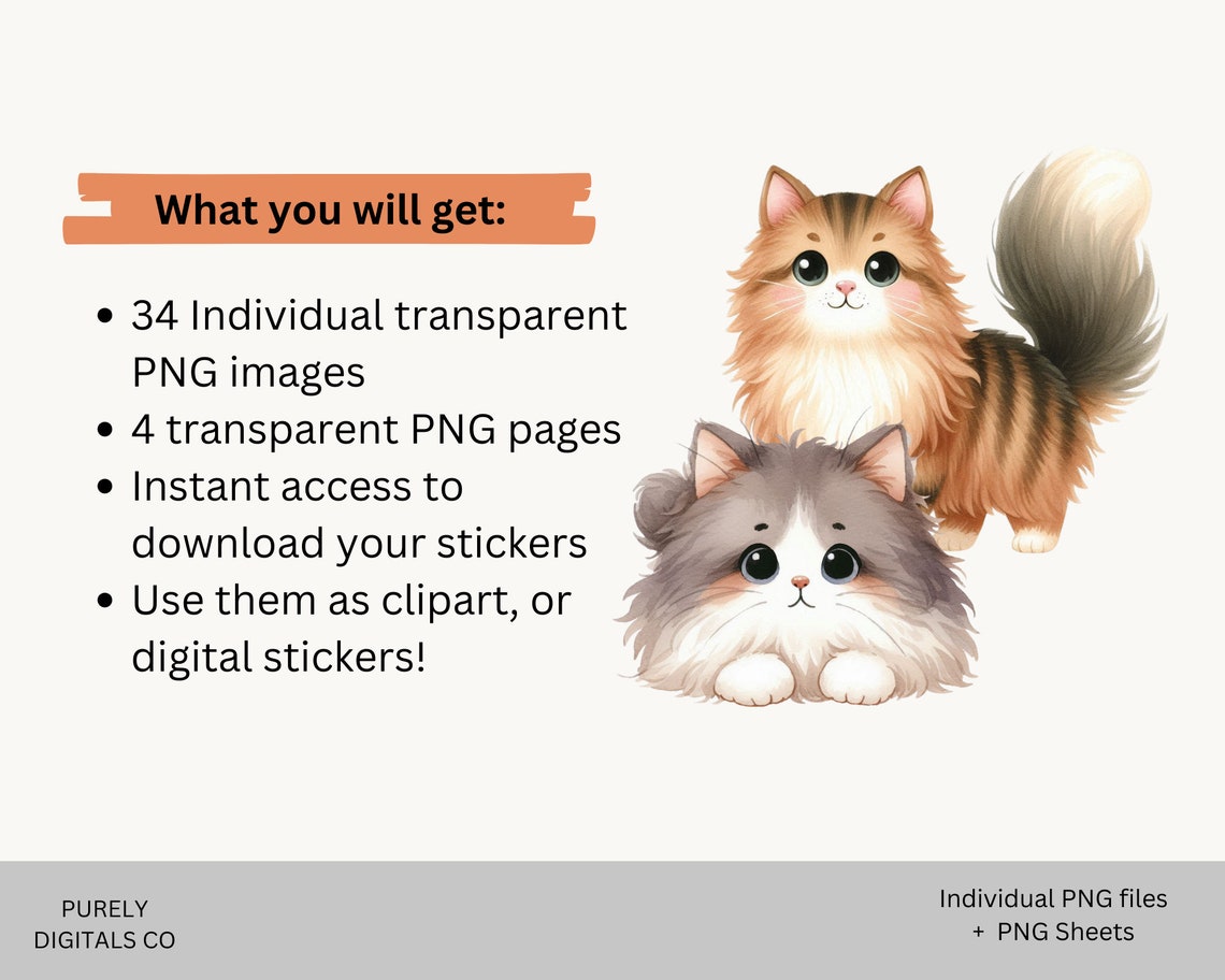 Cat Breeds Clipart, Cute Watercolor Png Images, Kitten Digital Stickers ...