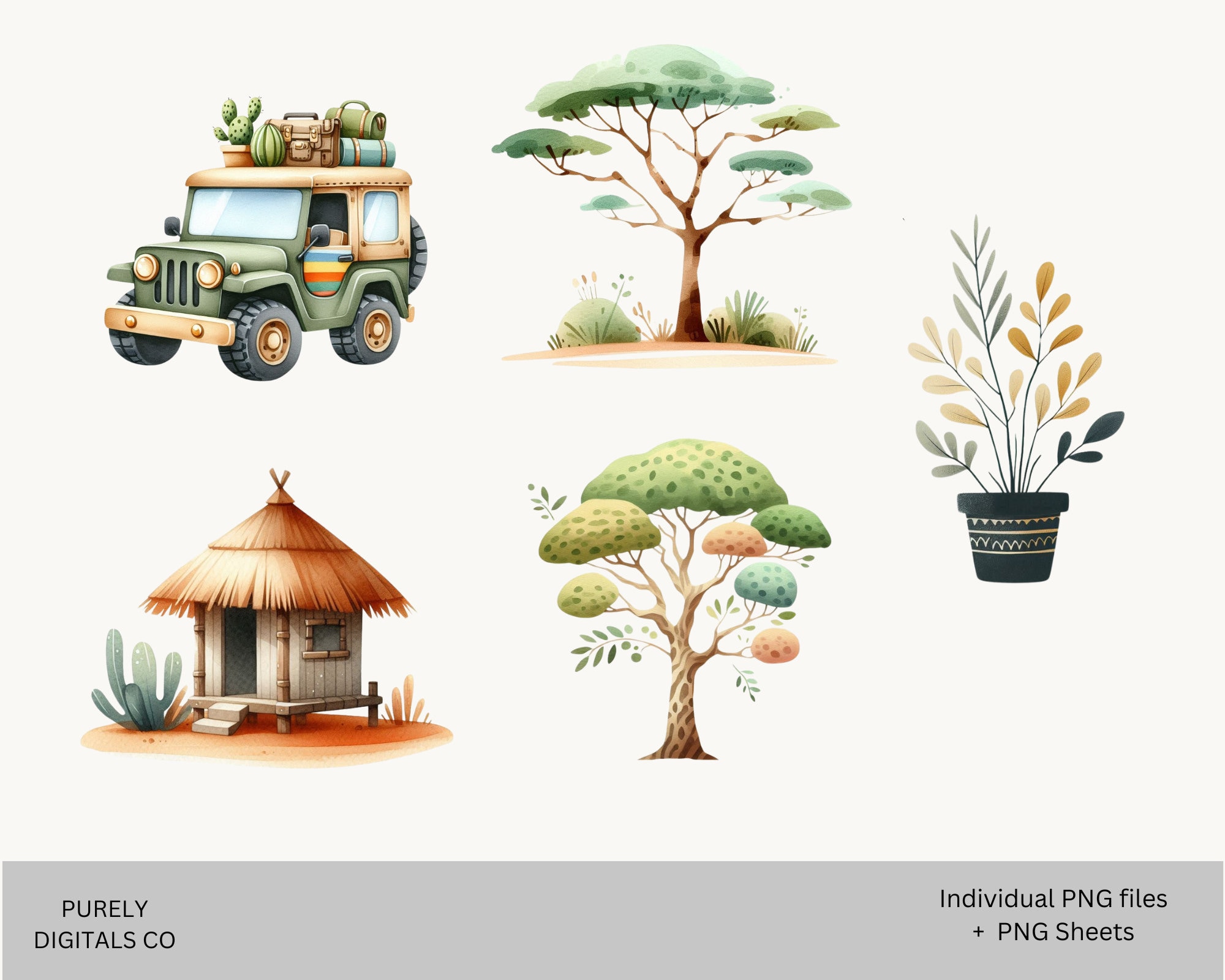 Safari Animals Watercolor Clipart, Digital Stickers, Scrapbook Supplies ...