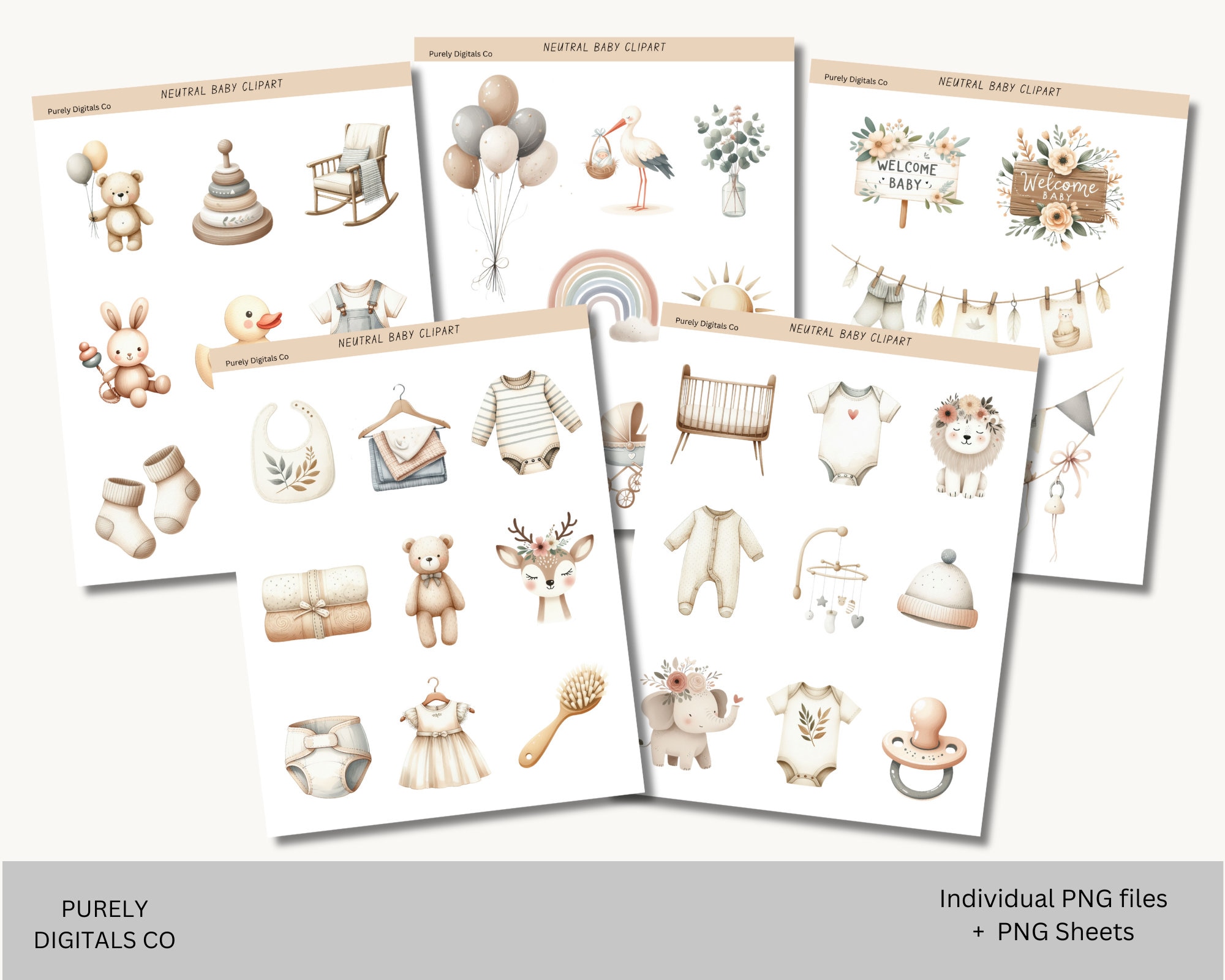 Neutral Baby Clipart, Nursery Watercolor Png Images, Baby Shower ...