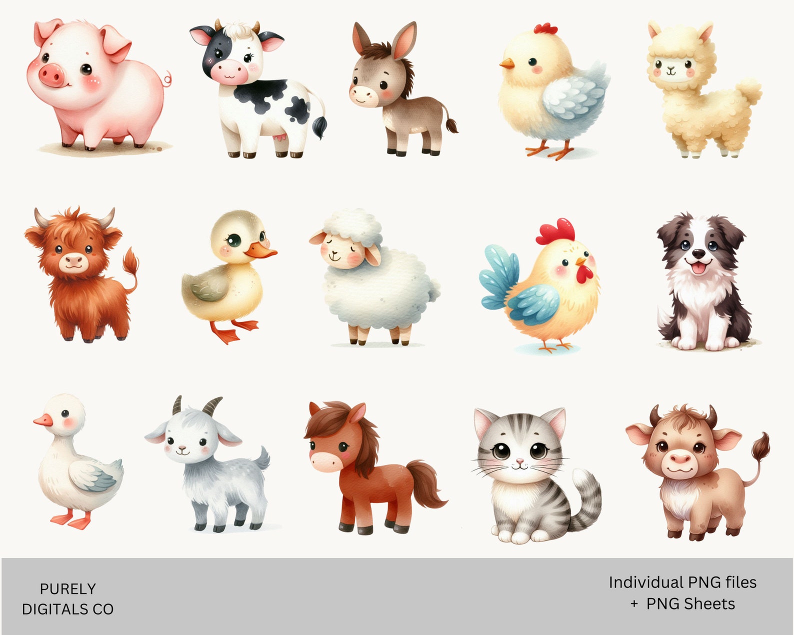 Cute Farm Animal Clipart, Watercolor Png Images, Barnyard Digital Clip ...
