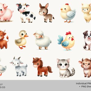 Cute Farm Animal Clipart, Watercolor Png Images, Barnyard Digital Clip ...
