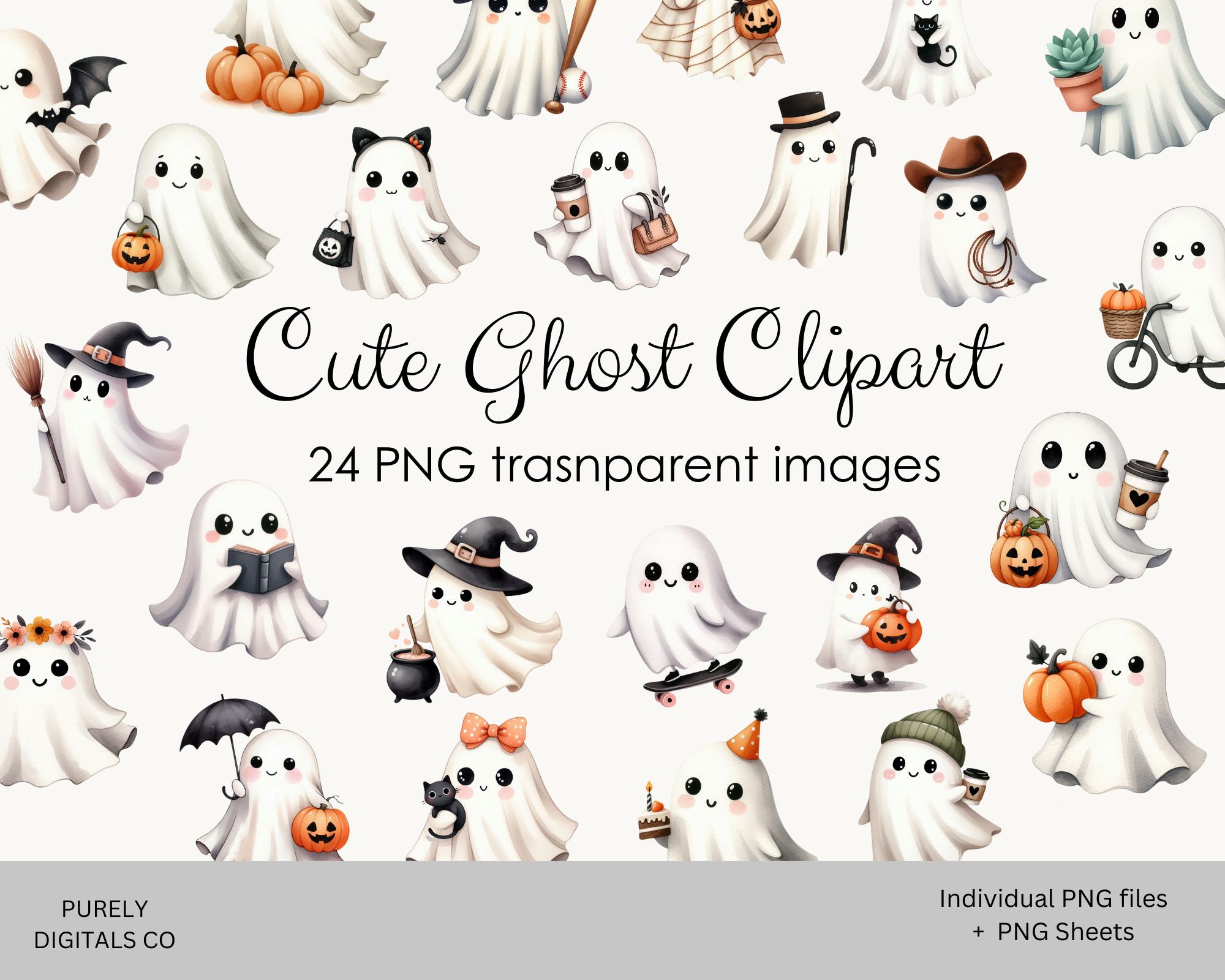 Cute Ghost Clipart, Halloween Watercolor Png, Ghost Digital Clip Art ...