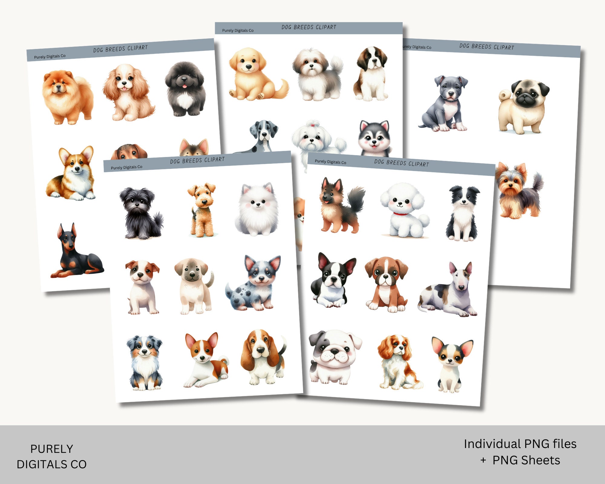 Dog Breeds Clipart, Watercolor Puppy Clip Art, Cute Dog Png Images, Pet ...