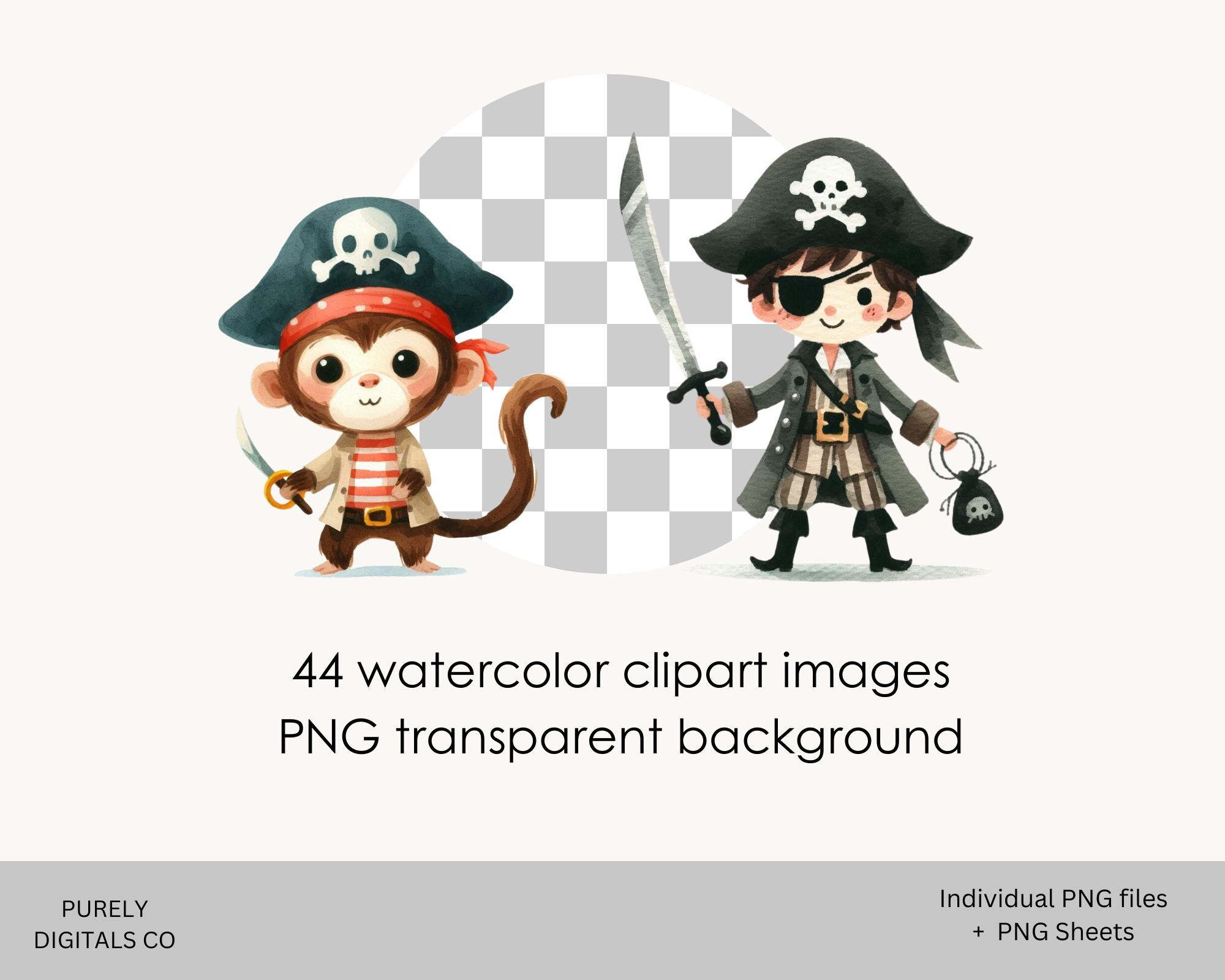 Cute Pirate Clipart, Watercolor Png Images, Pirate Ship Digital Clip ...