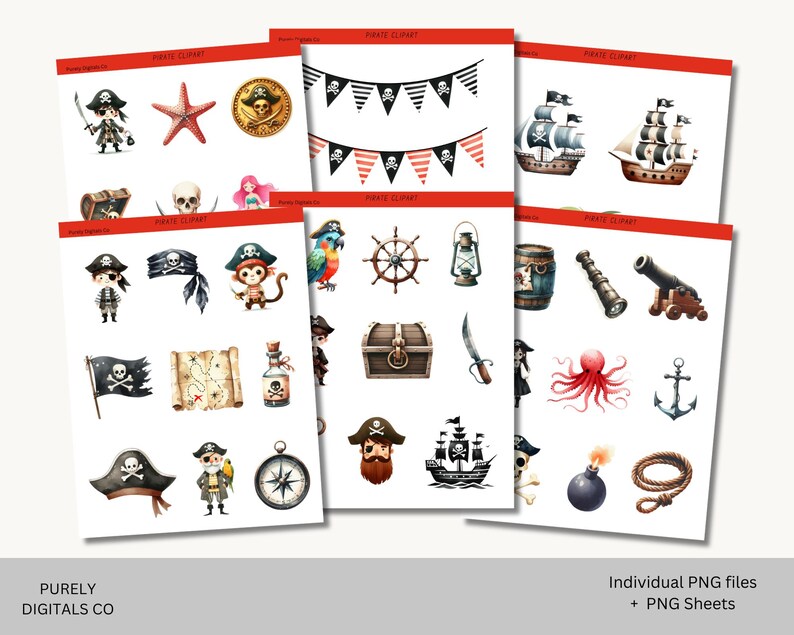 Cute Pirate Clipart, Watercolor Png Images, Pirate Ship Digital Clip ...