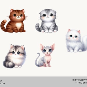 Cat Breeds Clipart, Cute Watercolor Png Images, Kitten Digital Stickers ...