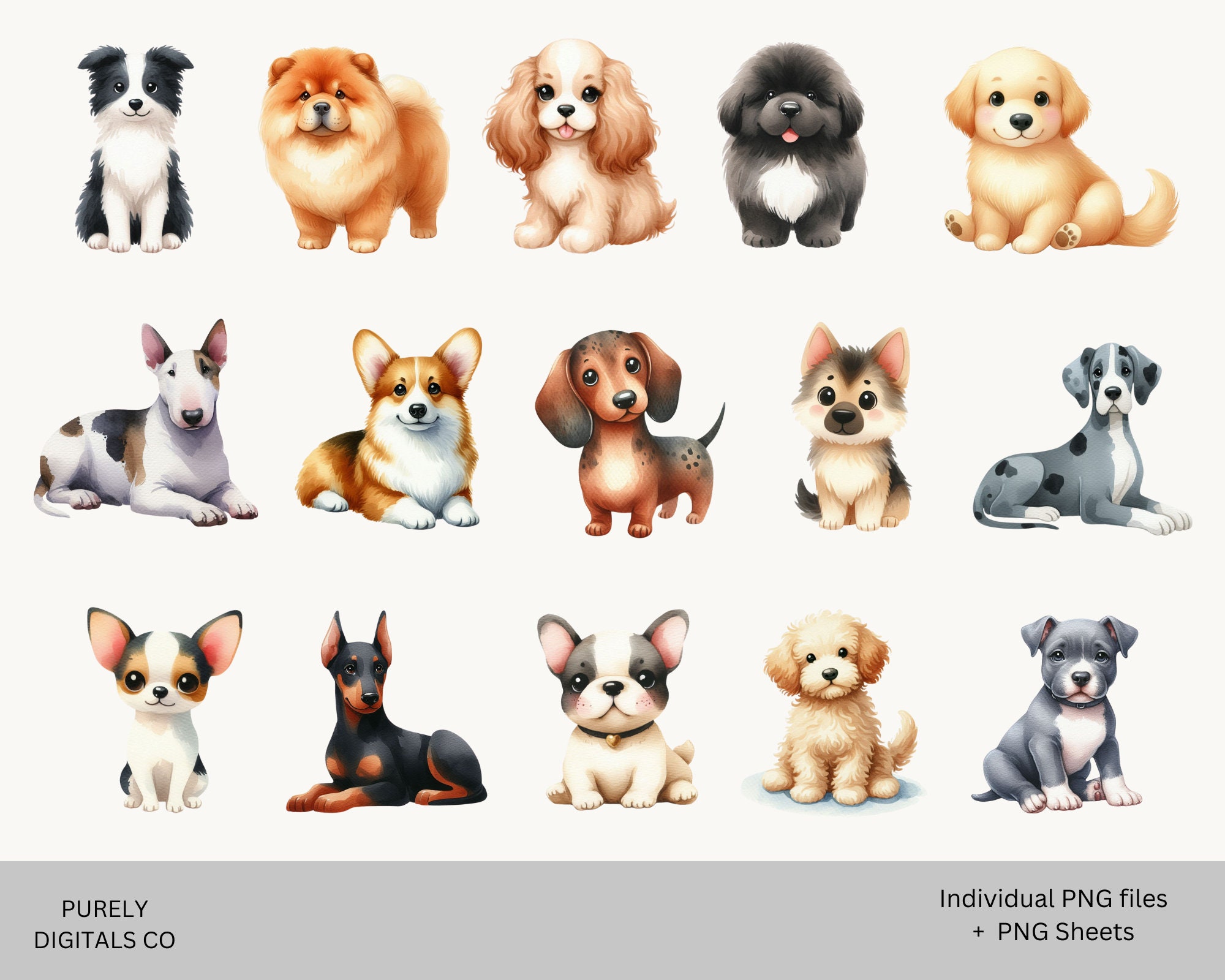Dog Breeds Clipart, Watercolor Puppy Clip Art, Cute Dog Png Images, Pet ...