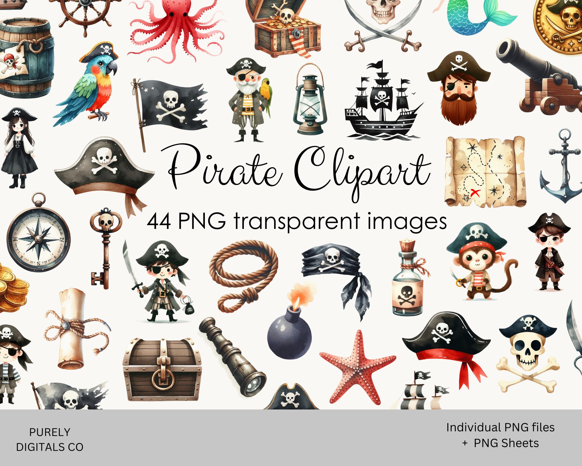 Cute Pirate Clipart, Watercolor Png Images, Pirate Ship Digital Clip ...