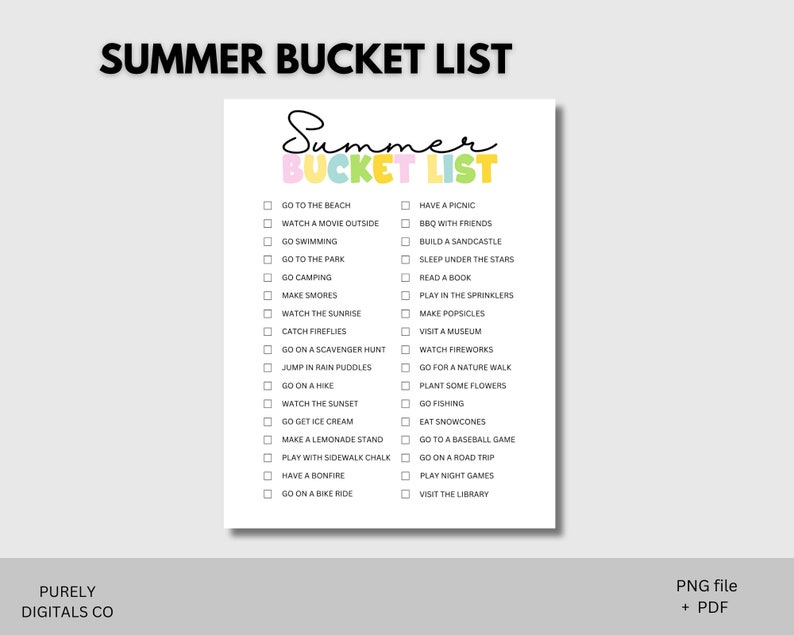 Editable Summer Bucket List, Printable Summer Kid Activities, Family ...