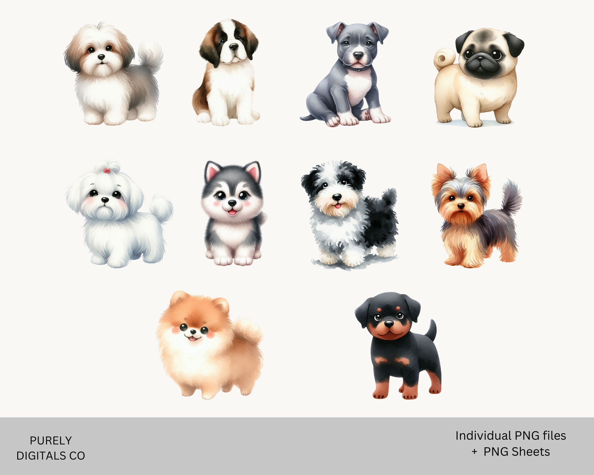 Dog Breeds Clipart, Watercolor Puppy Clip Art, Cute Dog Png Images, Pet ...