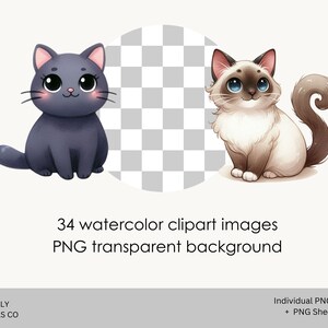 Cat Breeds Clipart, Cute Watercolor Png Images, Kitten Digital Stickers ...