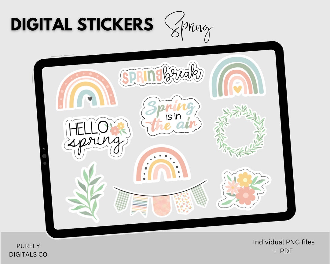 Spring Digital Stickers, Digital Stickers, Spring Clipart, Png Stickers ...