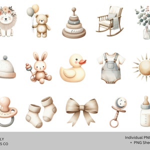 Neutral Baby Clipart, Nursery Watercolor Png Images, Baby Shower ...