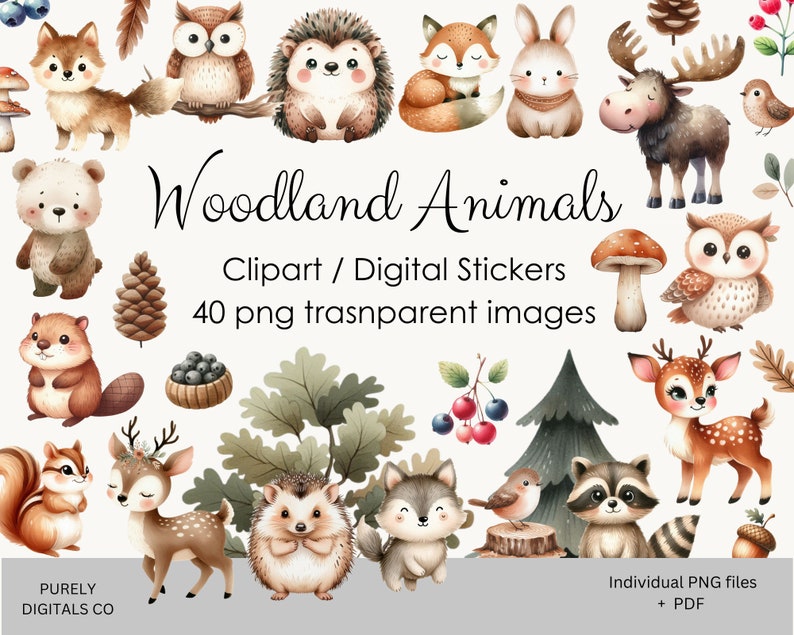 Woodland Animals Watercolor Clipart, Forest Animal Art Png, Nursery ...