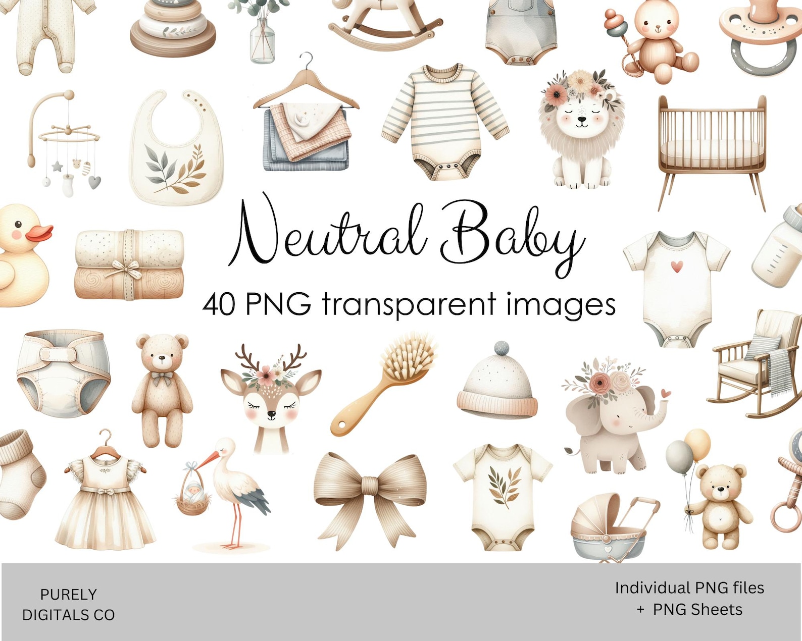 Neutral Baby Clipart, Nursery Watercolor Png Images, Baby Shower ...