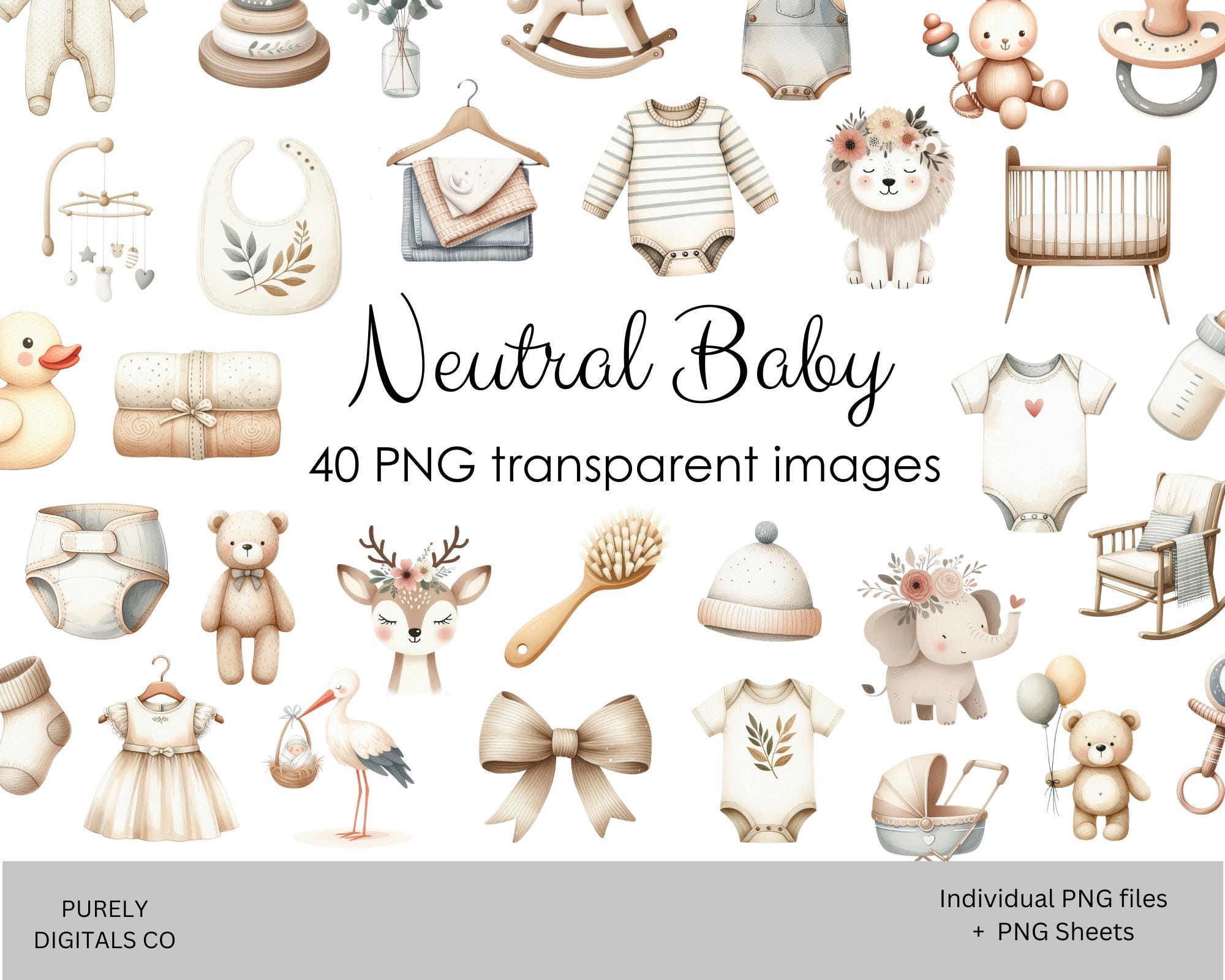 Neutral Baby Clipart, Nursery Watercolor Png Images, Baby Shower ...