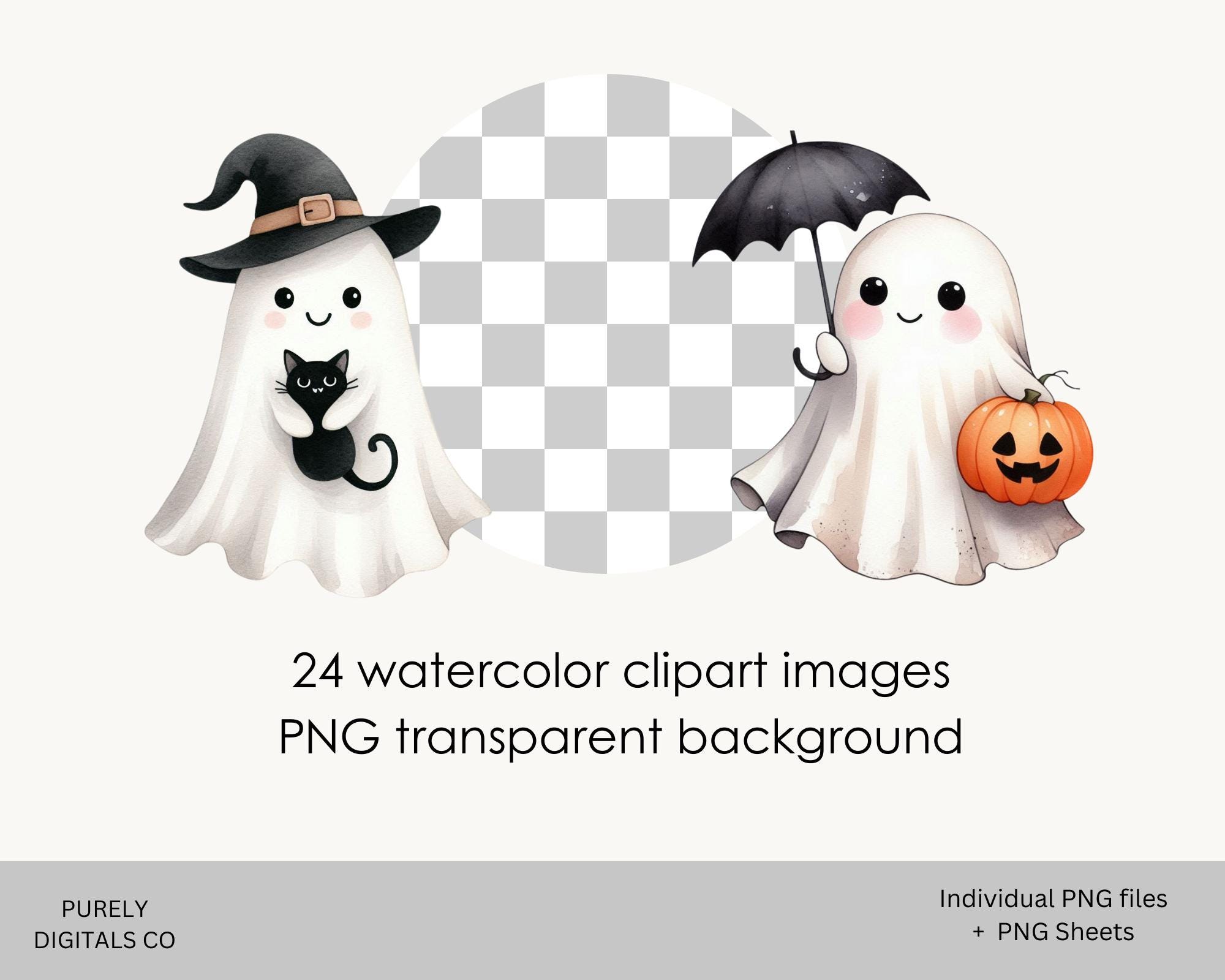 Cute Ghost Clipart, Halloween Watercolor Png, Ghost Digital Clip Art ...