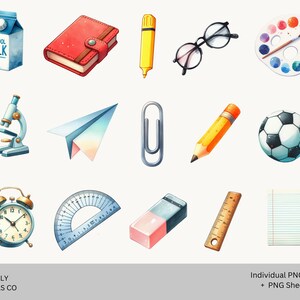Back to School Watercolor Clipart Set, Cute School Supplies Digital ...