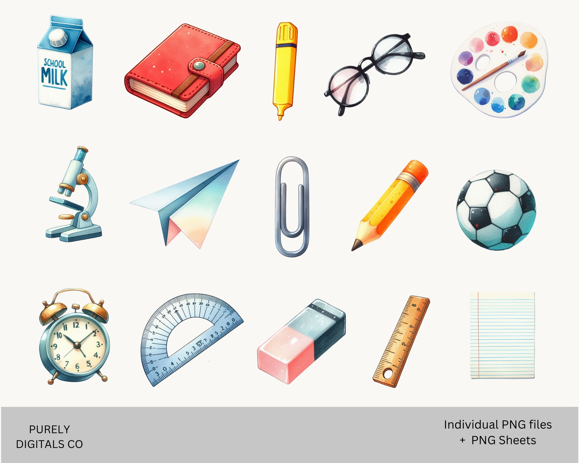 Back to School Watercolor Clipart Set, Cute School Supplies Digital ...