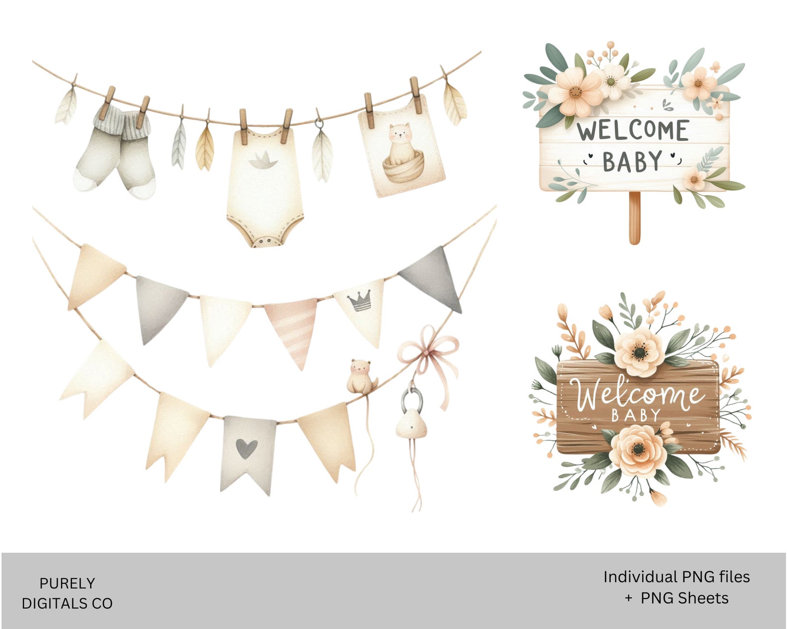 Neutral Baby Clipart, Nursery Watercolor Png Images, Baby Shower ...