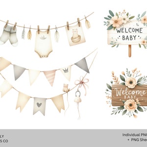 Neutral Baby Clipart, Nursery Watercolor Png Images, Baby Shower ...