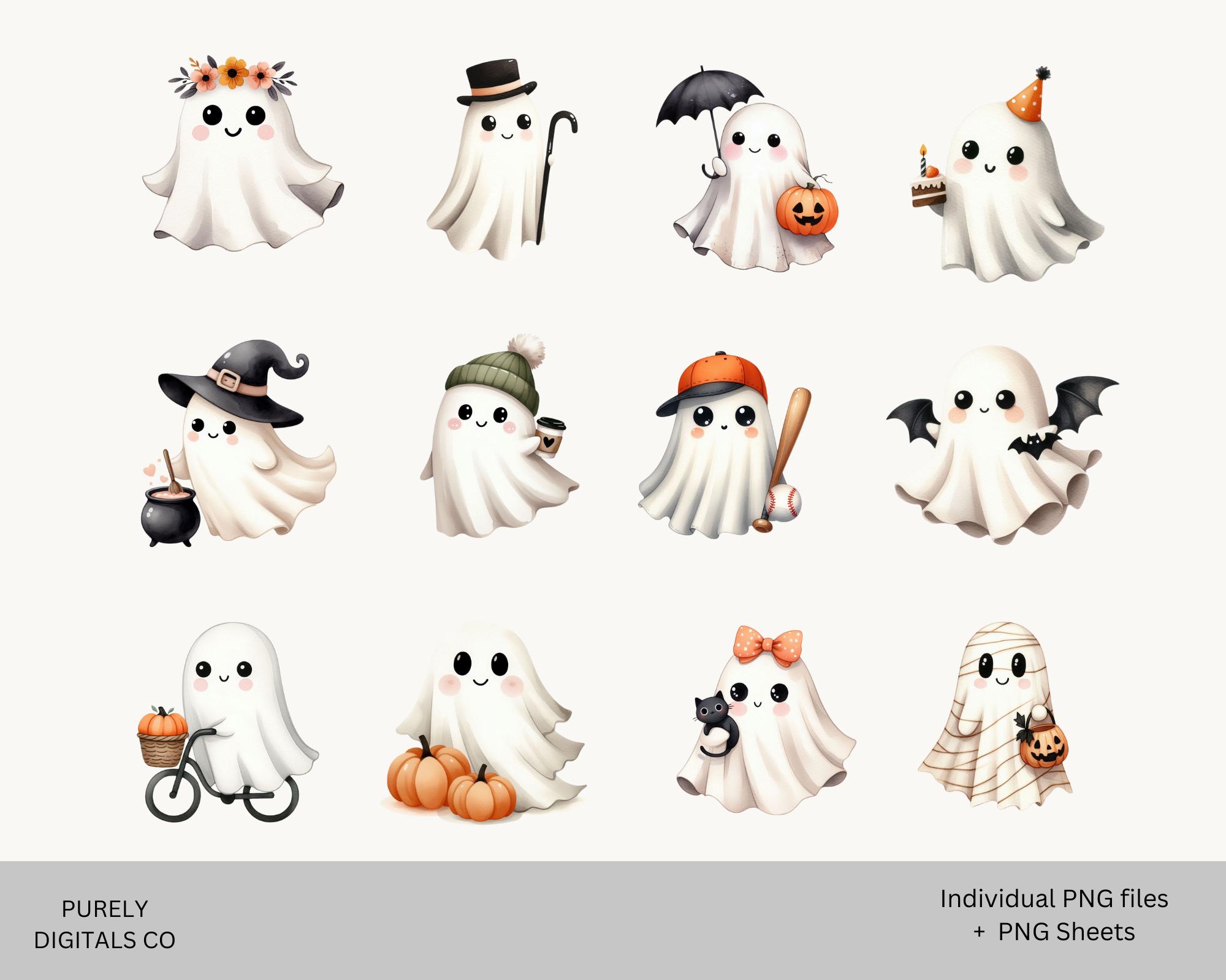 Cute Ghost Clipart, Halloween Watercolor Png, Ghost Digital Clip Art ...