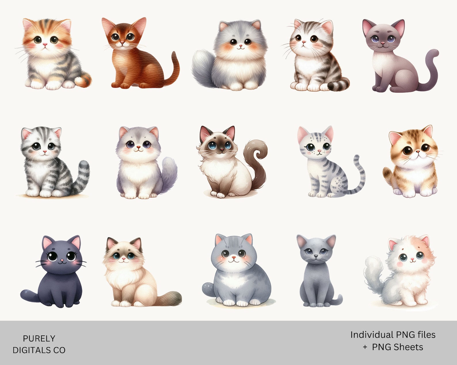 Cat Breeds Clipart, Cute Watercolor Png Images, Kitten Digital Stickers ...