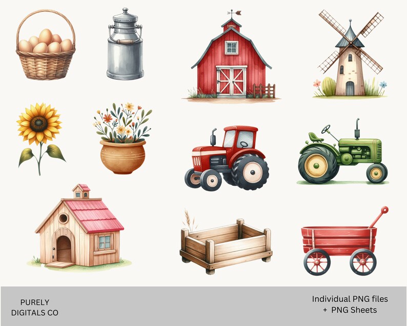 Cute Farm Animal Clipart, Watercolor Png Images, Barnyard Digital Clip ...