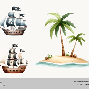 Cute Pirate Clipart, Watercolor Png Images, Pirate Ship Digital Clip ...