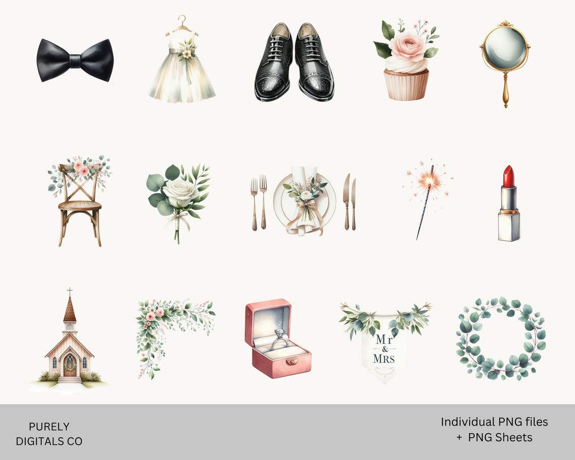 Wedding Clipart, Watercolor Png Images, Bride and Groom Digital Clipart ...