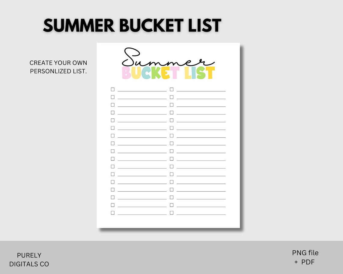 Editable Summer Bucket List, Printable Summer Kid Activities, Family ...
