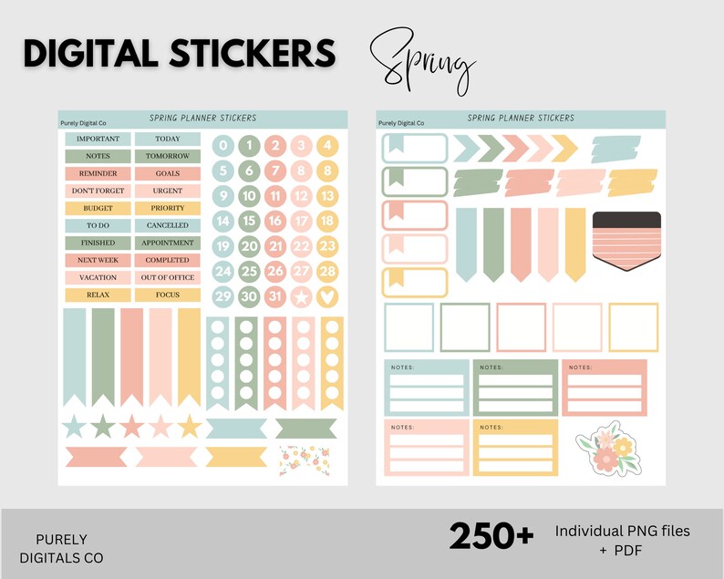Spring Digital Planner Stickers, Digital Planning, Png Stickers ...