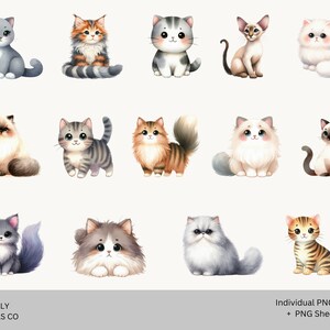 Cat Breeds Clipart, Cute Watercolor Png Images, Kitten Digital Stickers ...