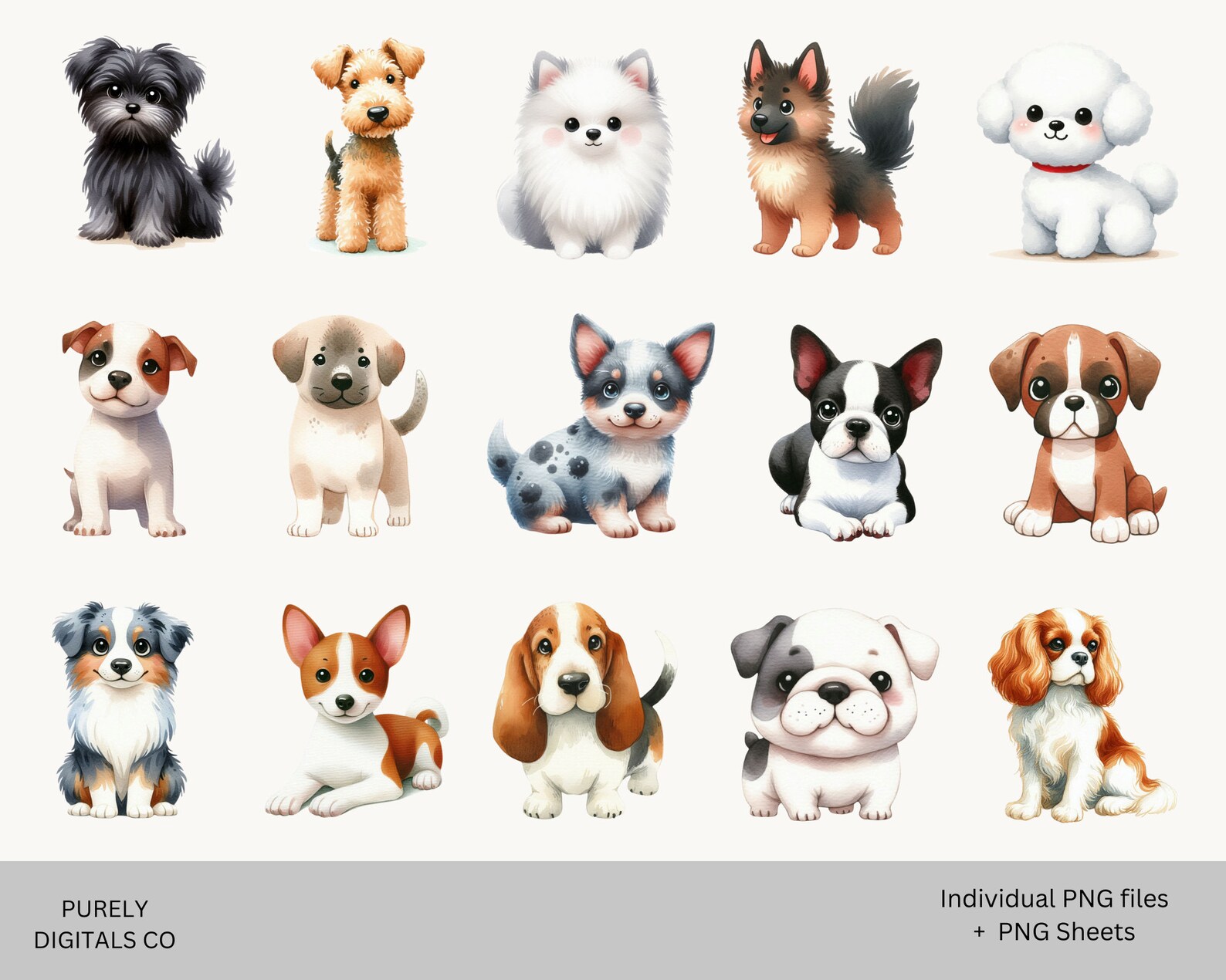 Dog Breeds Clipart, Watercolor Puppy Clip Art, Cute Dog Png Images, Pet ...