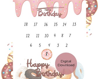 Pink Cupcake Birthday Countdown, Days Until Birthday Countdown, Instant Digital Download ...