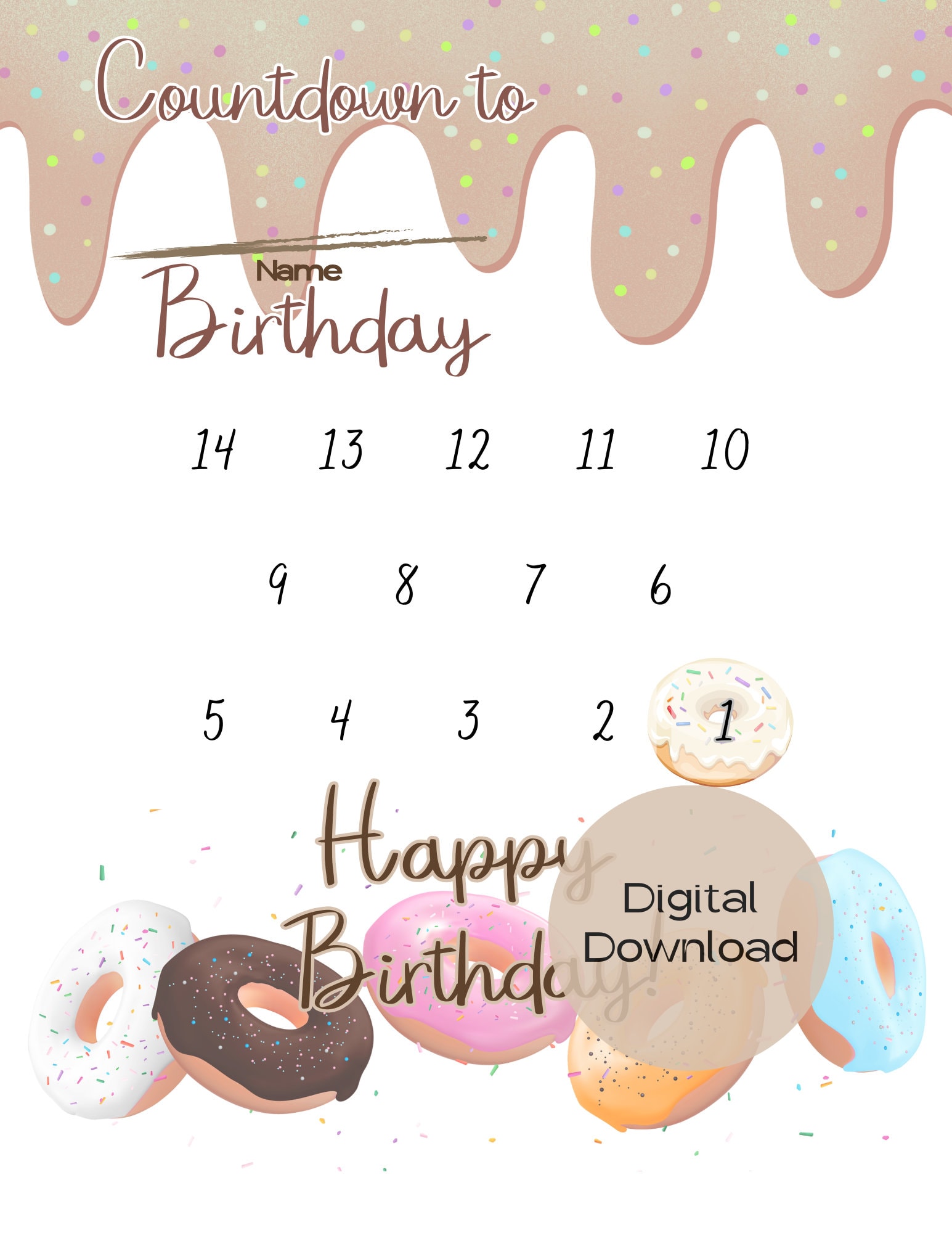 Neutral Donut Birthday Countdown, Days Until Birthday Countdown ...