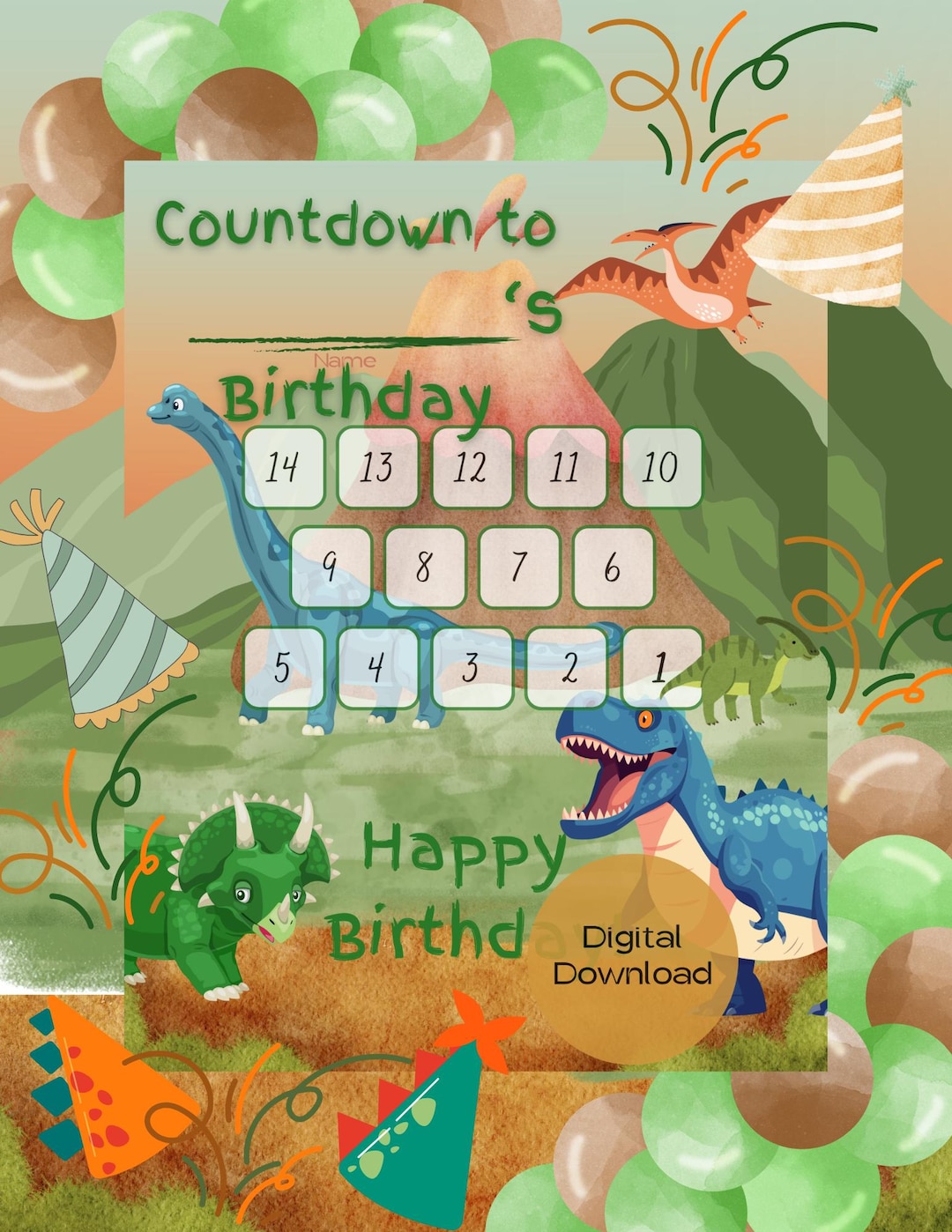 Dinosaur Birthday Countdown Calendar: Includes Coloring Pages (digital ...