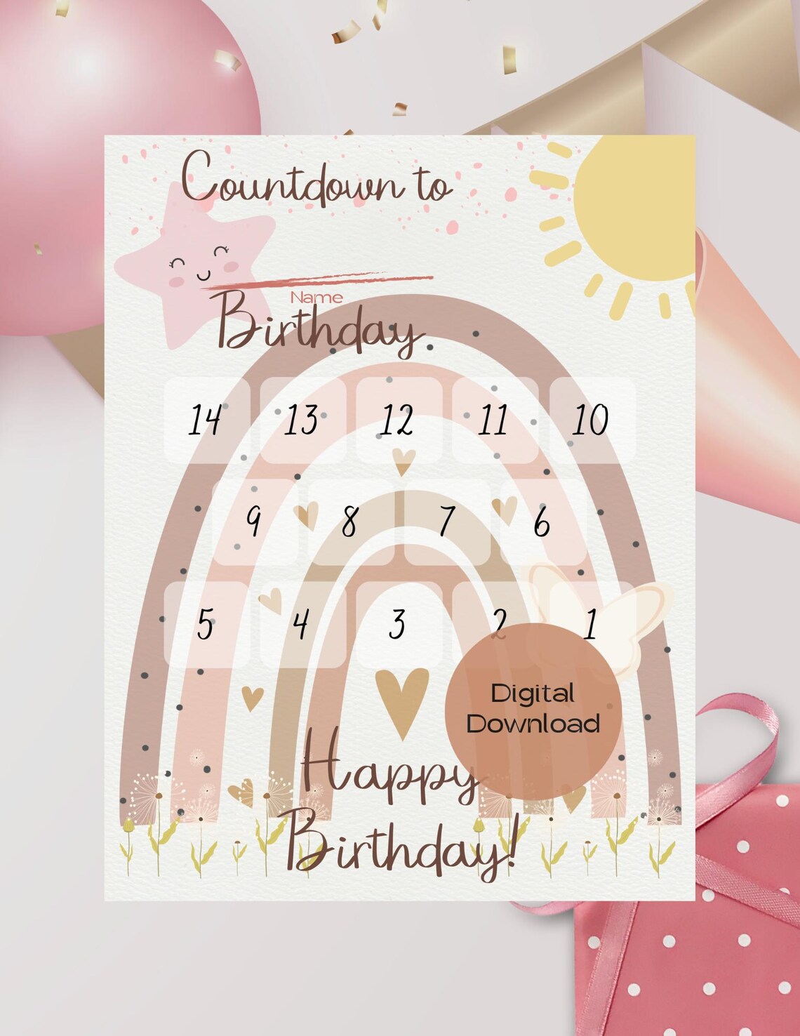 Rainbow Birthday Countdown Calendar, Days Until Birthday Countdown ...