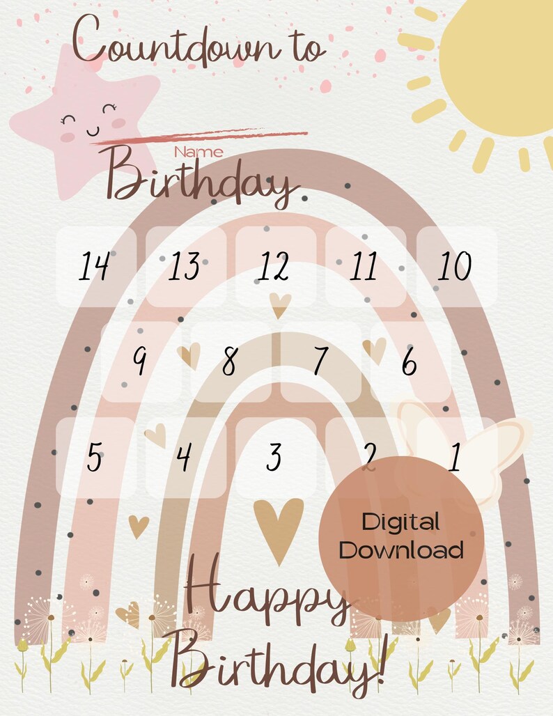Rainbow Birthday Countdown Calendar, Days Until Birthday Countdown ...