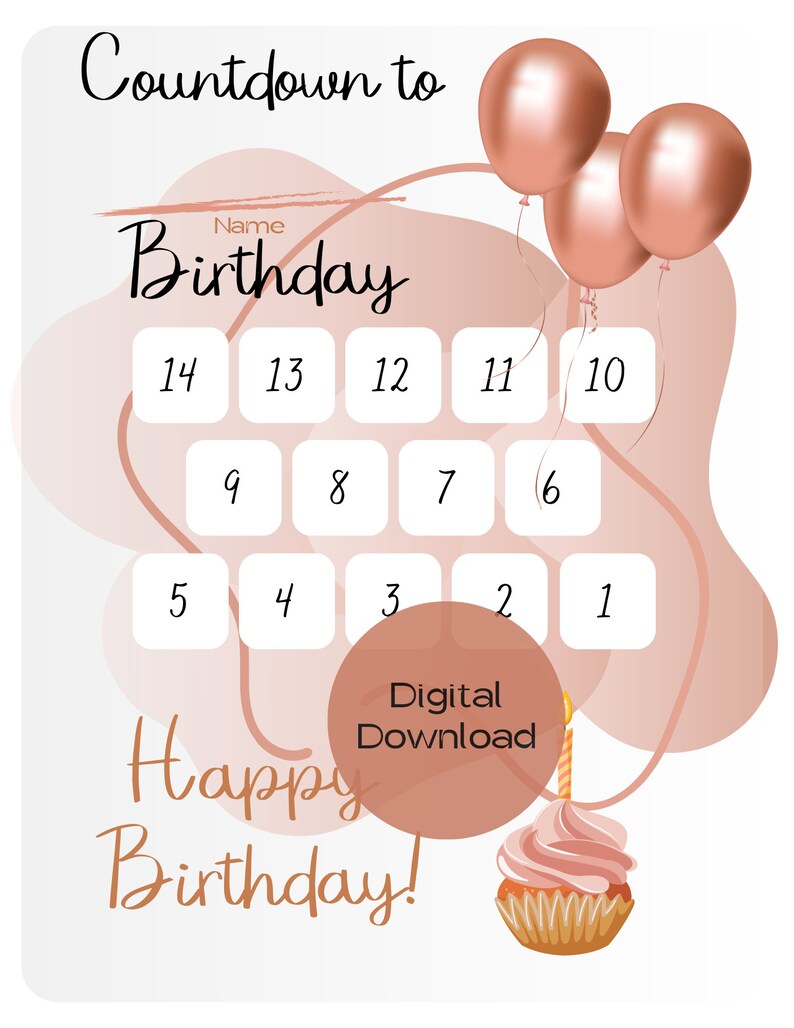 Pink Cupcake Birthday Countdown, Days Until Birthday Countdown, Instant ...