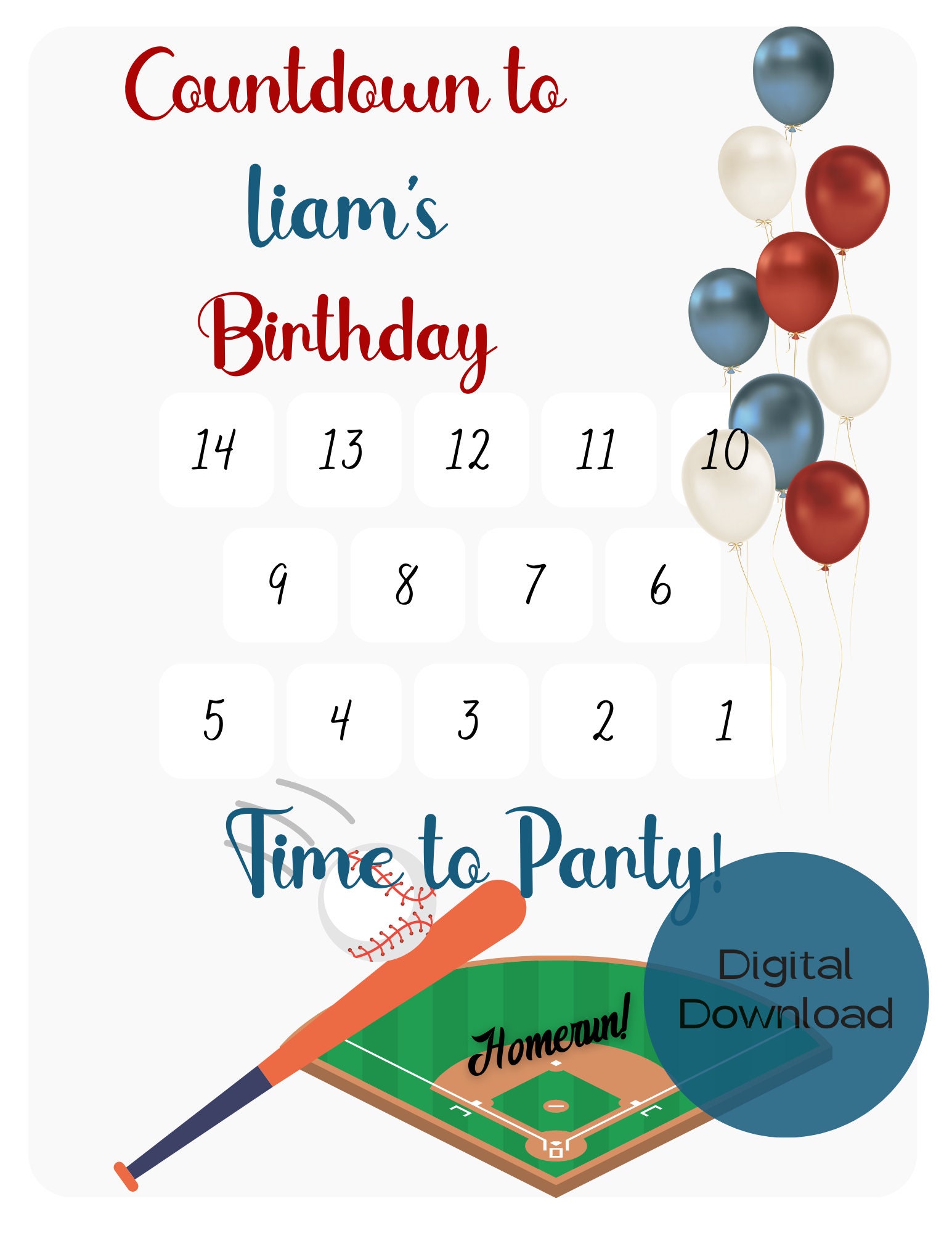 Birthday Countdown, Kids Baseball Birthday Theme, Days Until Birthday ...